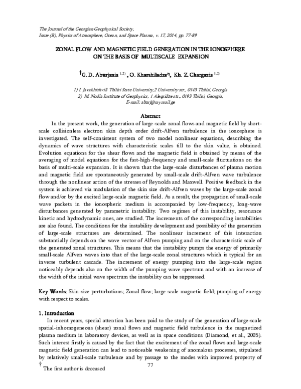 (PDF) Zonal Flow and Magnetic Field Generation in the Ionosphere on the Basis of Multiscale ...