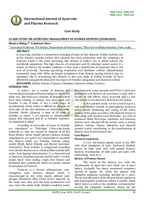 (PDF) A Case Study on Ayurvedic Management of Kitibha Kushtha ...