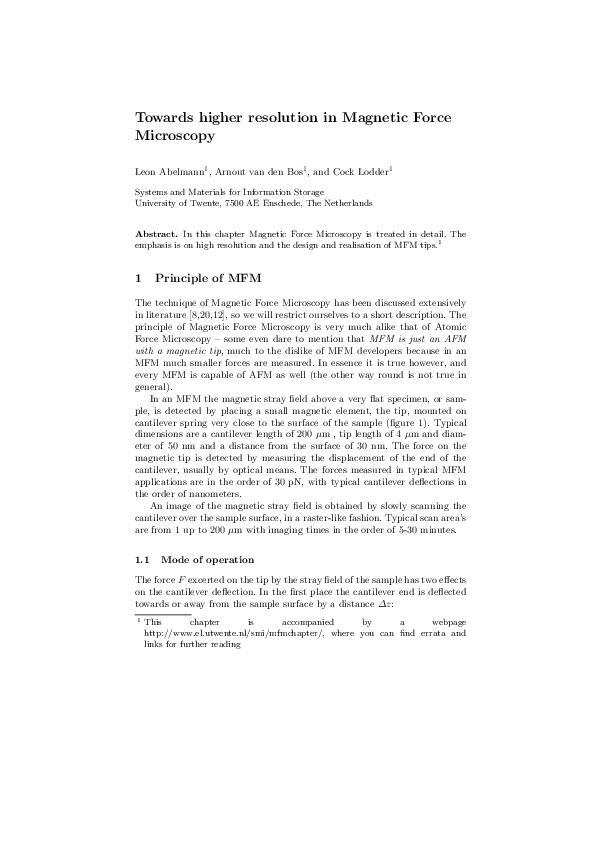 (PDF) Magnetic Force Microscopy — Towards Higher Resolution