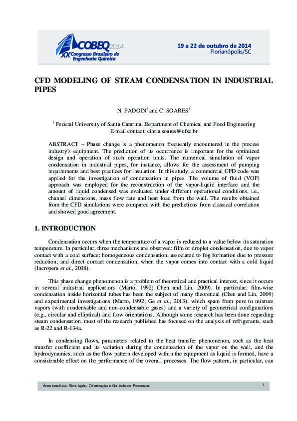 (PDF) CFD Modeling of Steam Condensation in Industrial Pipes