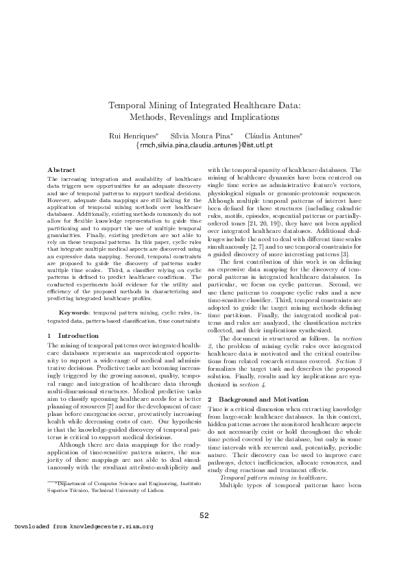 (PDF) Temporal Mining of Integrated Healthcare Data: Methods, Revealings and Implications