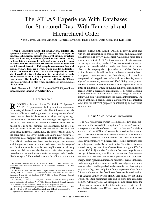 (PDF) The ATLAS Experience With Databases for Structured Data With ...