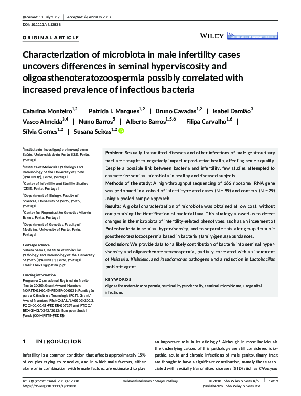 (PDF) Characterization of microbiota in male infertility cases uncovers ...