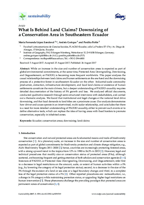 (PDF) What Is Behind Land Claims? Downsizing of a Conservation Area in Southeastern Ecuador