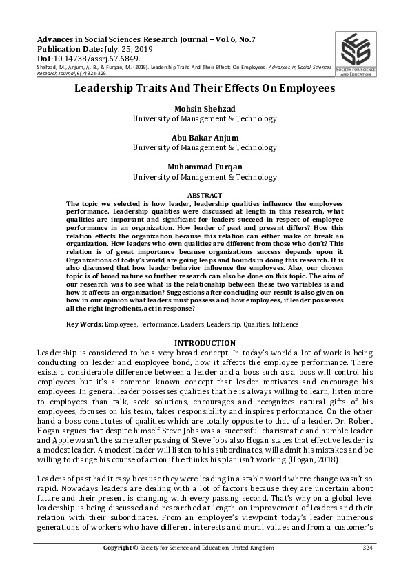 (PDF) Leadership Traits And Their Effects On Employees