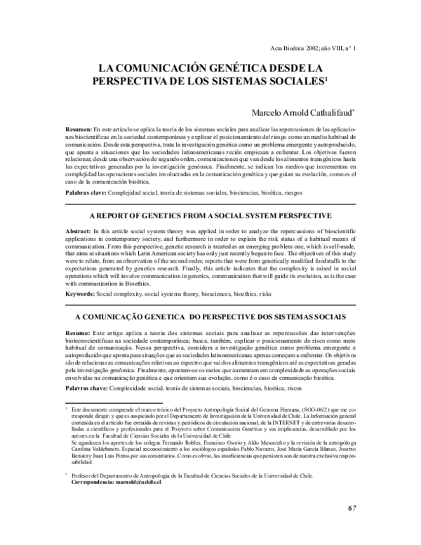 (PDF) La Comunicación Genética Desde La Perspectiva De Los Sistemas Sociales | Marcelo Arnold ...