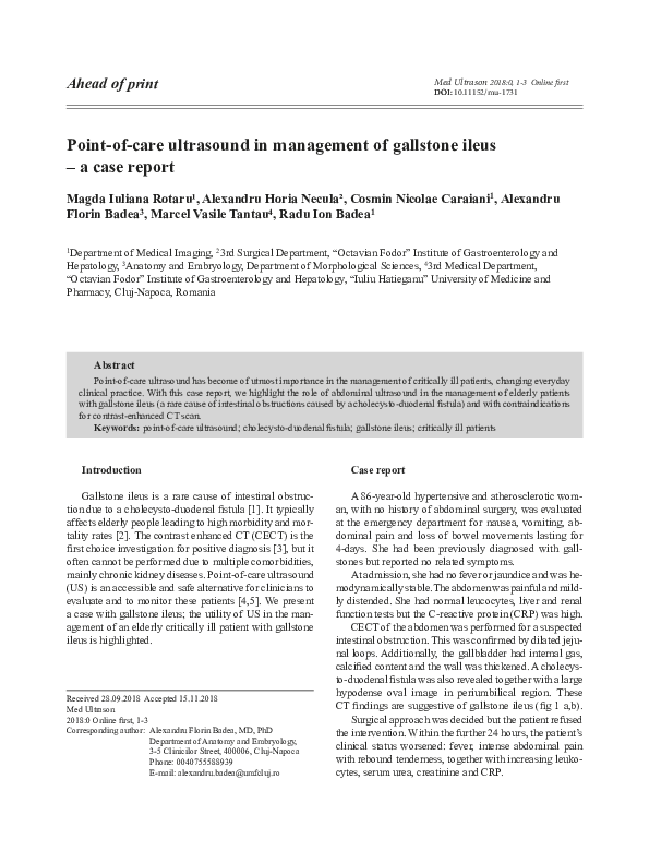 (PDF) Point-of-care ultrasound in management of gallstone ileus – a case report