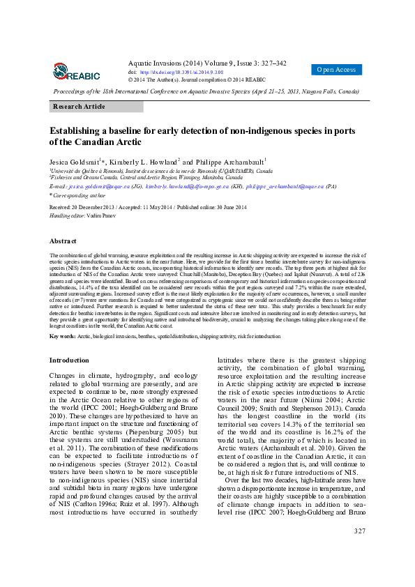 (PDF) Establishing a baseline for early detection of non-indigenous ...
