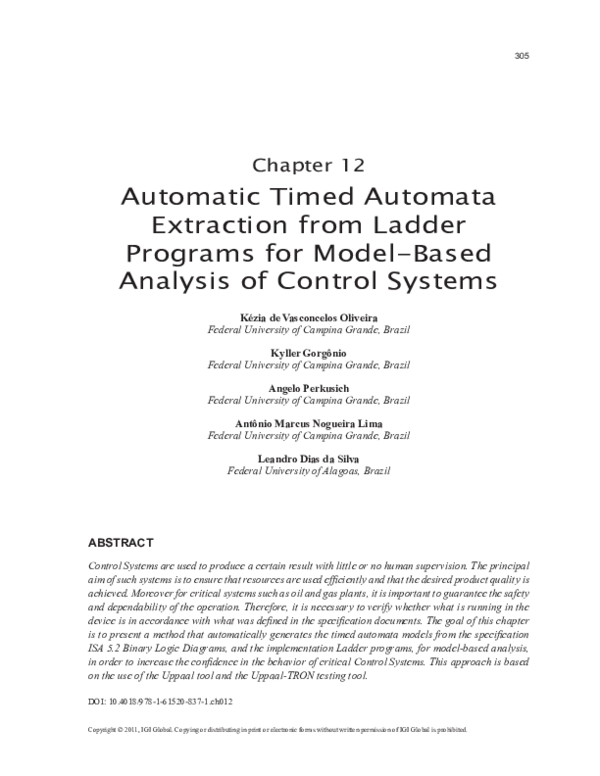 (PDF) Automatic timed automata extraction from ladder programs for model-based analysis of ...