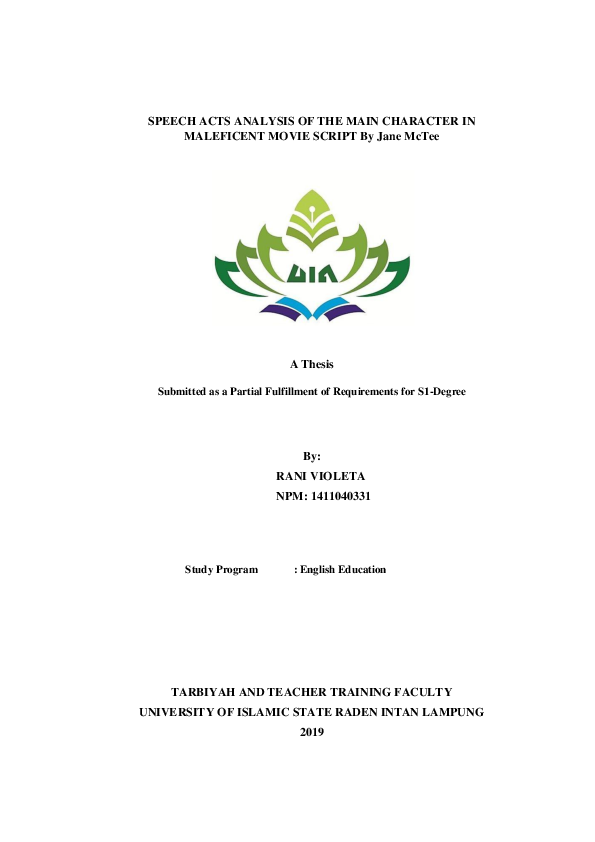 (PDF) SPEECH ACTS ANALYSIS OF THE MAIN CHARACTER INMALEFICENT MOVIE SCRIPT By Jane McTee
