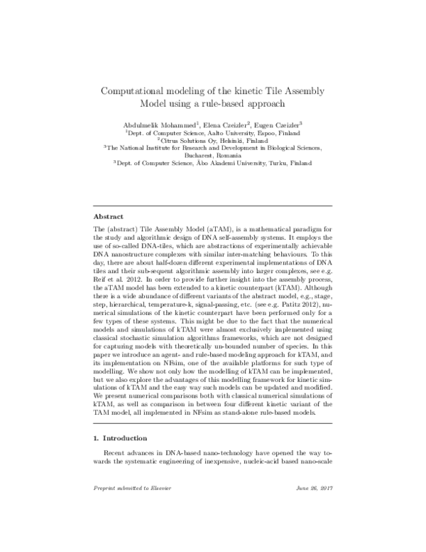 (PDF) Computational modeling of the kinetic Tile Assembly Model using a ...