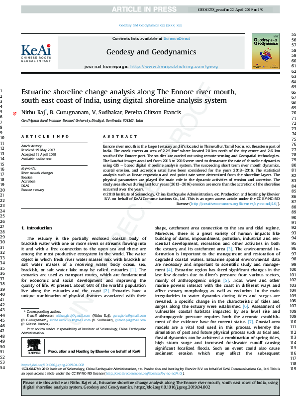 (PDF) Estuarine shoreline change analysis along The Ennore river mouth, south east coast of ...
