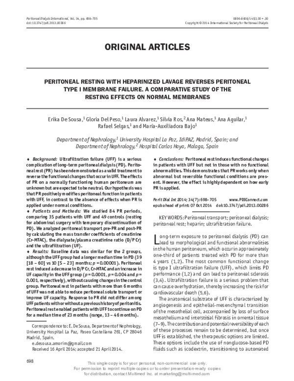 (PDF) Peritoneal Resting with Heparinized Lavage Reverses Peritoneal ...