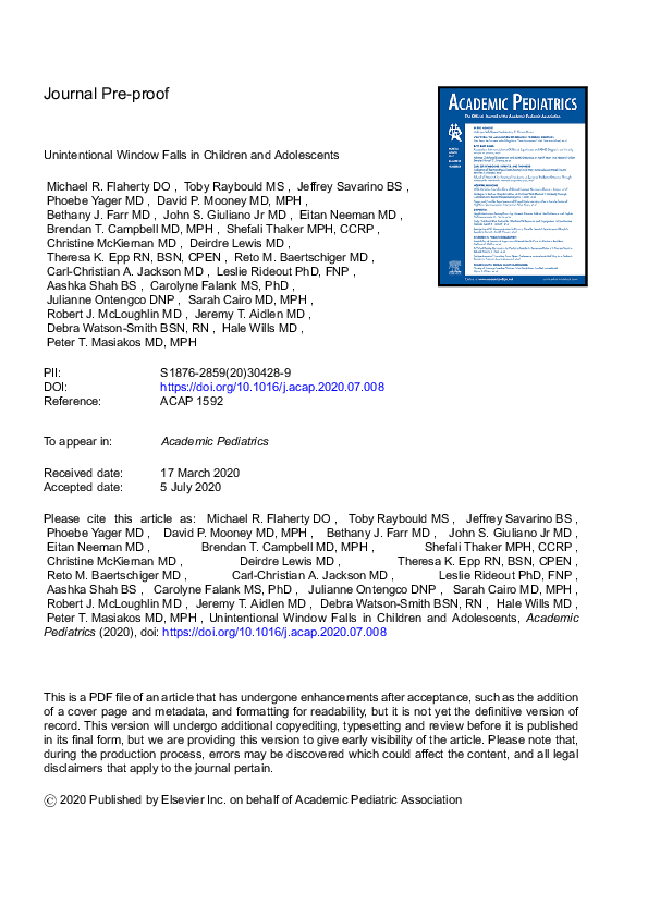 (PDF) Unintentional Window Falls in Children and Adolescents