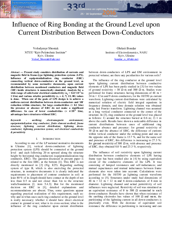 (PDF) Influence of ring bonding at the ground level upon current ...