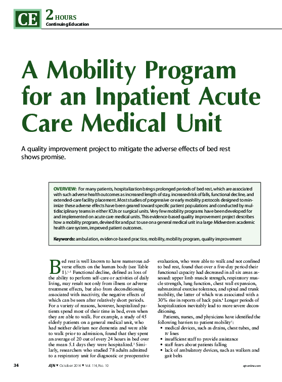 (PDF) A mobility program for an inpatient acute care medical unit
