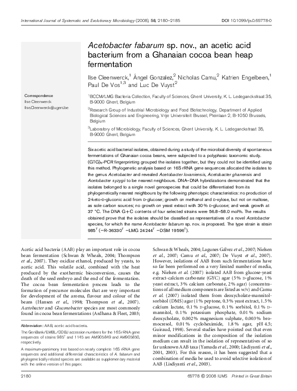 (PDF) Acetobacter fabarum sp. nov., an acetic acid bacterium from a ...