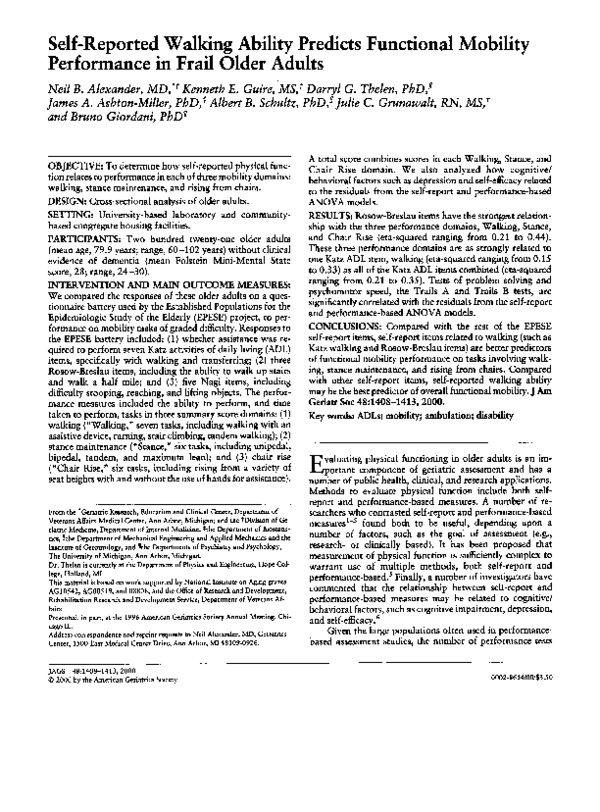 (PDF) Self-Reported Walking Ability Predicts Functional Mobility ...