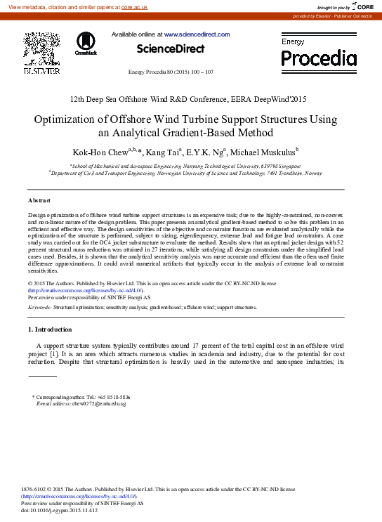 Pdf Optimization Of Offshore Wind Turbine Support Structures Using An Analytical Gradient