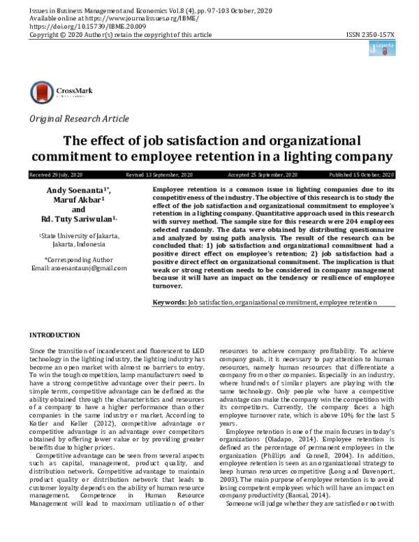 (PDF) The effect of job satisfaction and organizational commitment to ...