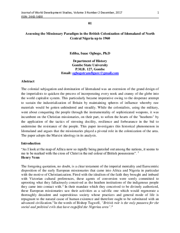 (PDF) Assessing the Missionary Paradigm in the British Colonization of ...