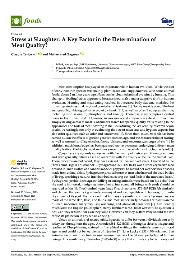 (PDF) Stress at Slaughter: A Key Factor in the Determination of Meat ...