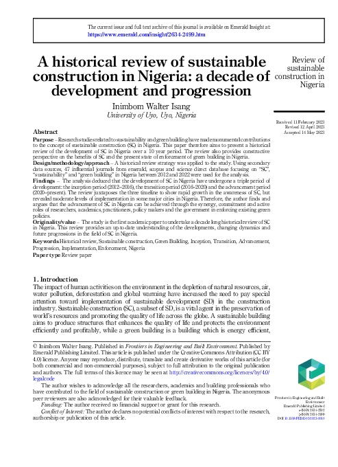 (PDF) A historical review of sustainable construction in Nigeria: a ...