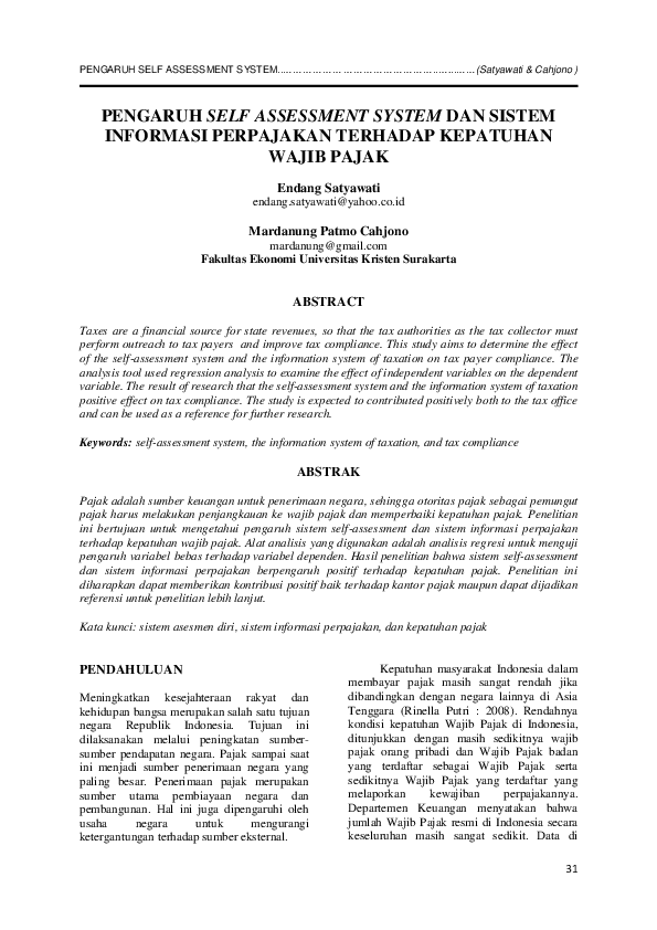 (PDF) Pengaruh Self Assessment System Dan Sistem Informasi Perpajakan ...