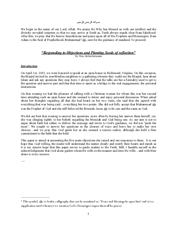 (PDF) "Responding to Objections and Planting Seeds of reflection"