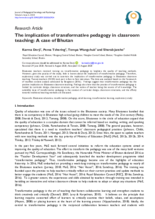 (PDF) The implication of transformative pedagogy in classroom teaching ...