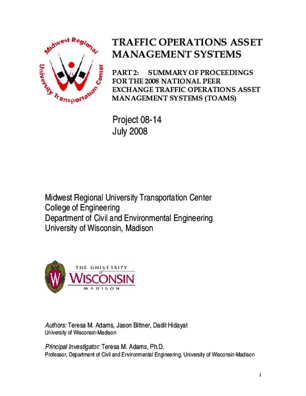 (PDF) Traffic Operations Asset Management Systems: Part 2: Summary of ...