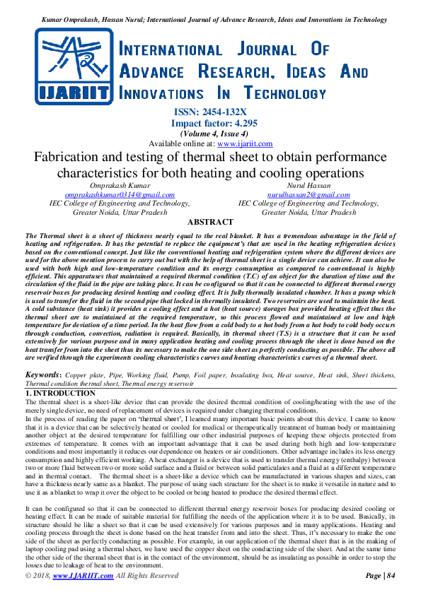 (PDF) Fabrication and testing of thermal sheet to obtain performance ...