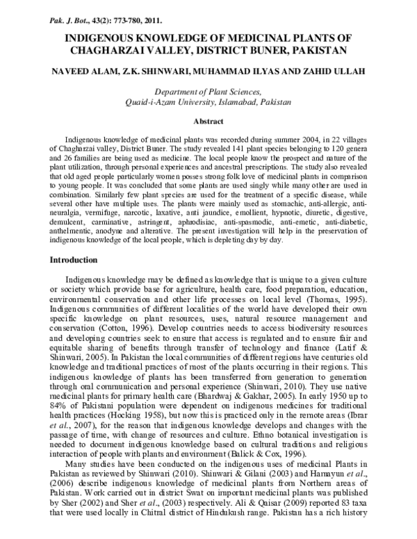 (PDF) Indigenous Knowledge of Medicinal Plants of Chagharzai Valley ...