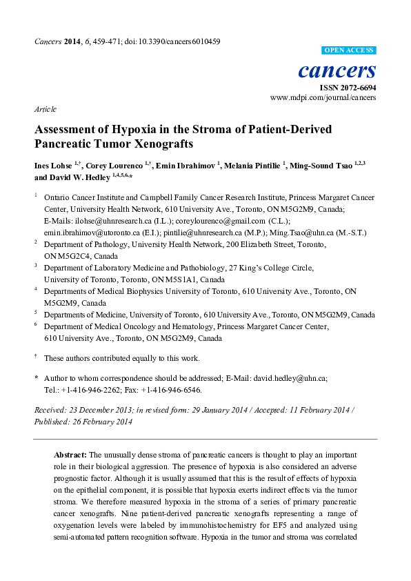 (PDF) Assessment of Hypoxia in the Stroma of Patient-Derived Pancreatic ...