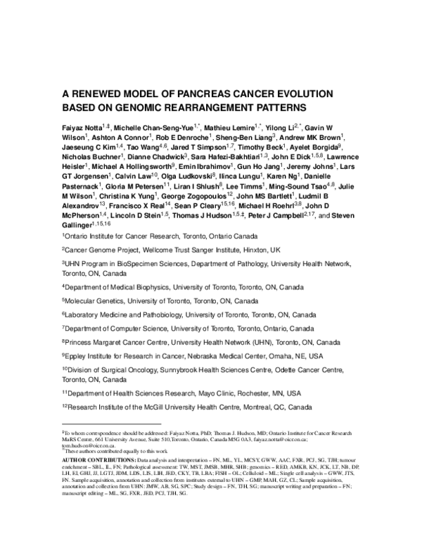 (PDF) A renewed model of pancreatic cancer evolution based on genomic ...