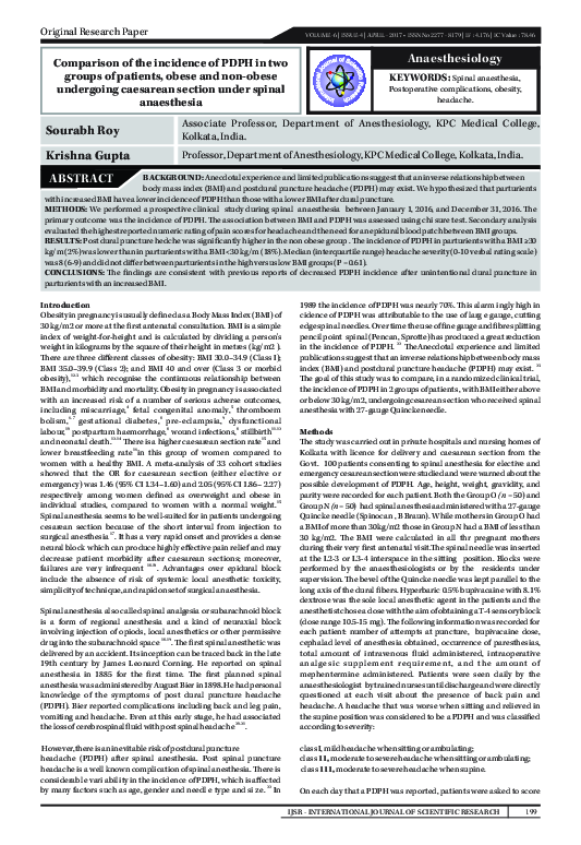 (PDF) Comparison of the incidence of PDPH in twogroups of patients ...