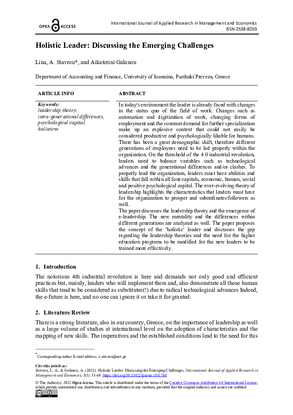 (PDF) Holistic leader: discussing the emerging challenges