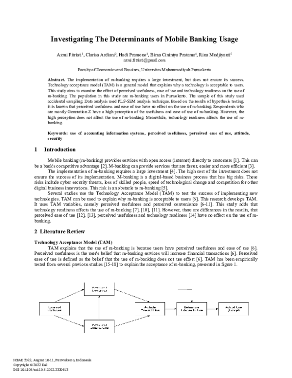 Pdf Investigating The Determinants Of Mobile Banking Usage