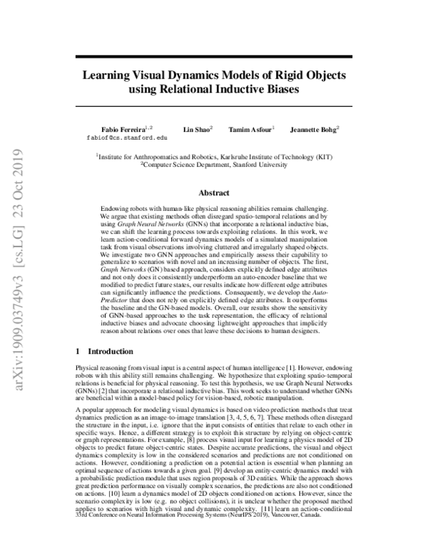 Pdf Learning Visual Dynamics Models Of Rigid Objects Using Relational Inductive Biases10 30