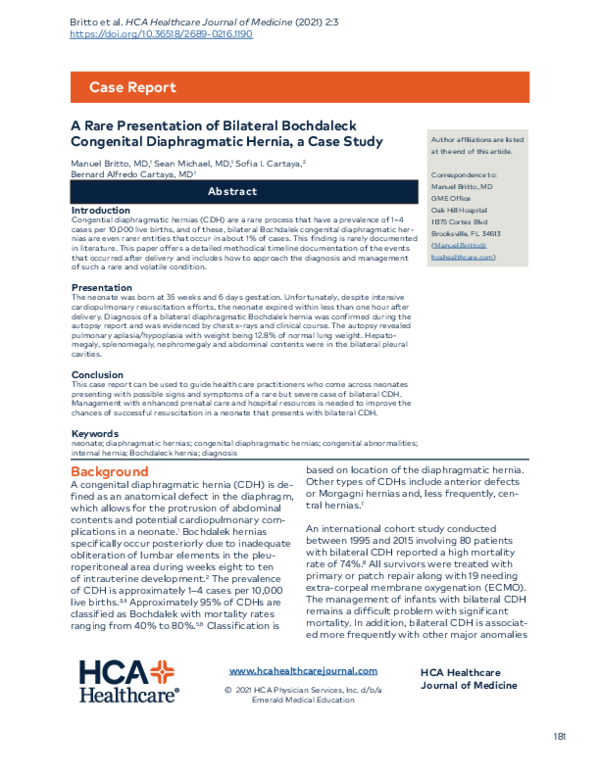 (PDF) A Rare Presentation of Bilateral Bochdaleck Congenital ...