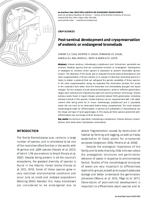 (PDF) Post-seminal development and cryopreservation of endemic or endangered bromeliads ...