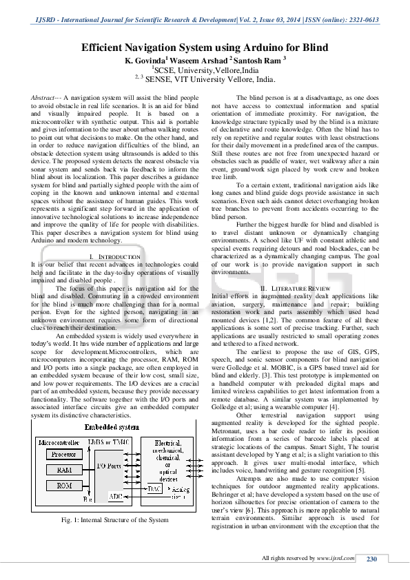 (PDF) Efficient Navigation System using Arduino for Blind