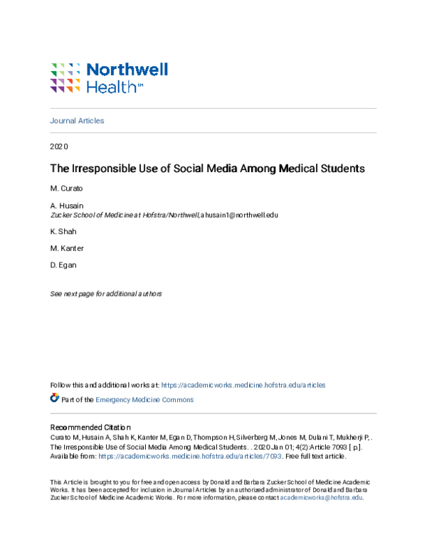 (PDF) The Irresponsible Use of Social Media Amongst Medical Students