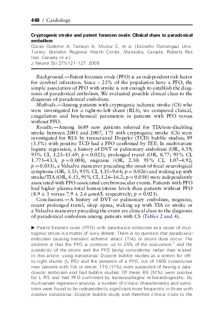 (PDF) Cryptogenic stroke and patent foramen ovale: Clinical clues to paradoxical embolism
