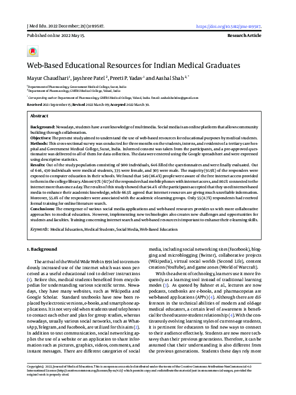 (PDF) Web-Based Educational Resources for Indian Medical Graduates