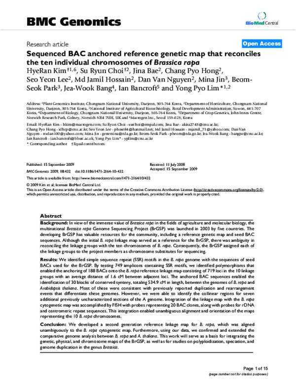 (PDF) Sequenced BAC anchored reference genetic map that reconciles the ...