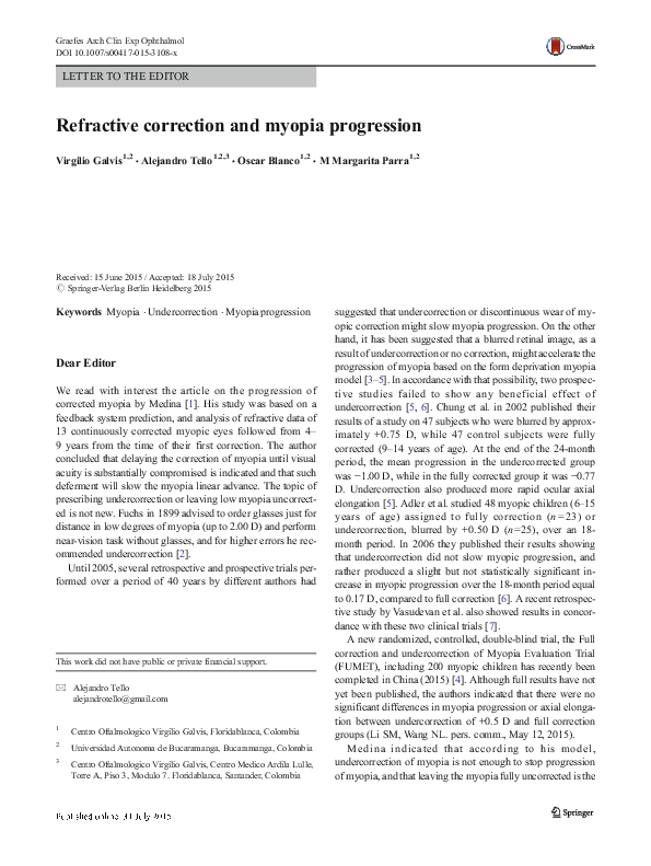 (PDF) Refractive correction and myopia progression