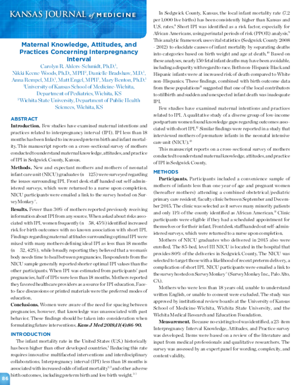 (PDF) Maternal Knowledge, Attitudes, and Practices Concerning Interpregnancy Interval