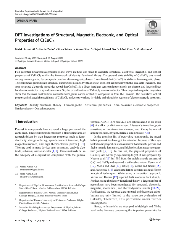 (PDF) DFT Investigations of Structural, Magnetic, Electronic, and Optical Properties of CsEuCl3 ...