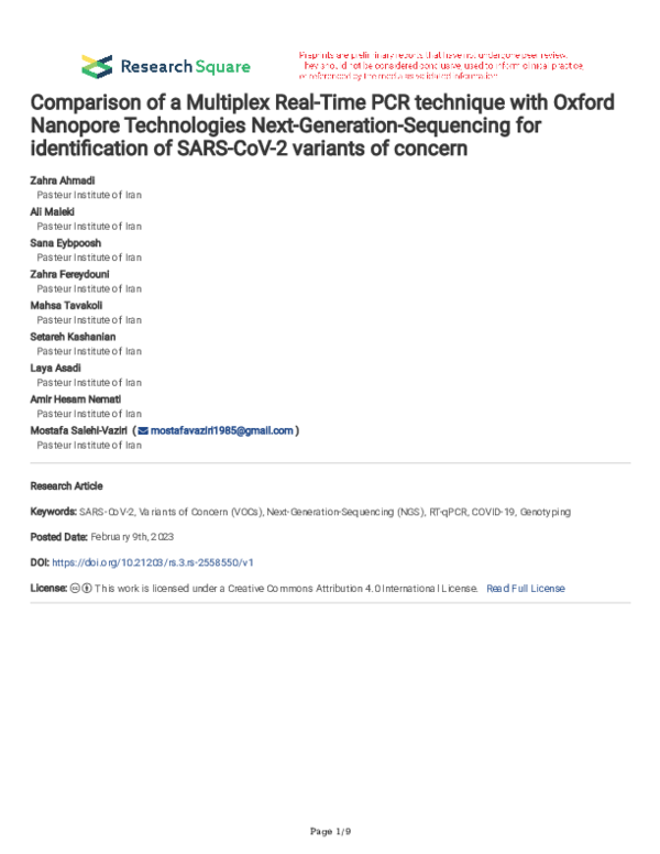 (PDF) Comparison of a Multiplex Real-Time PCR technique with Oxford Nanopore Technologies Next ...